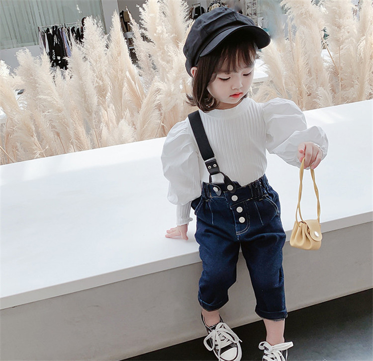 minana / 子供服 セットアップ キッズ 女の子 長袖 春服 トップス Tシャツ 無地 デニムパンツ ロングパンツ サロペット 長ズボン ...